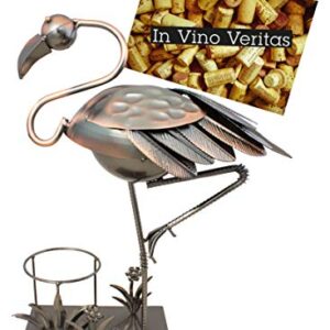 BRUBAKER Wine Bottle Holder 'Flamingo' - Table Top Metal Sculpture - with Greeting Card