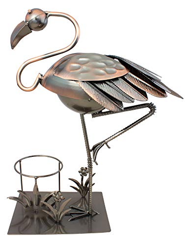 BRUBAKER Wine Bottle Holder 'Flamingo' - Table Top Metal Sculpture - with Greeting Card