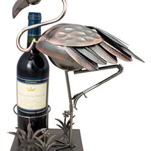 BRUBAKER Wine Bottle Holder 'Flamingo' - Table Top Metal Sculpture - with Greeting Card