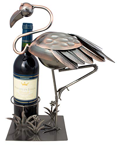 BRUBAKER Wine Bottle Holder 'Flamingo' - Table Top Metal Sculpture - with Greeting Card