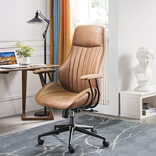 ovios Home Office Desk Chairs Computer Office Chair Modern Ergonomic Desk Chair High Back Suede Fabric Desk Chair for Executive or Home Office (Brown)