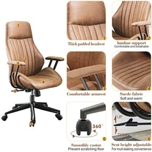 ovios Home Office Desk Chairs Computer Office Chair Modern Ergonomic Desk Chair High Back Suede Fabric Desk Chair for Executive or Home Office (Brown)