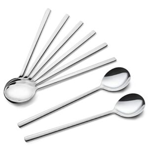 spoons, 8 pieces stainless steel korean spoons,8.5 inch soup spoons, korean spoon with long handles, rice spoon, asian soup spoon for home, kitchen, or restaurant