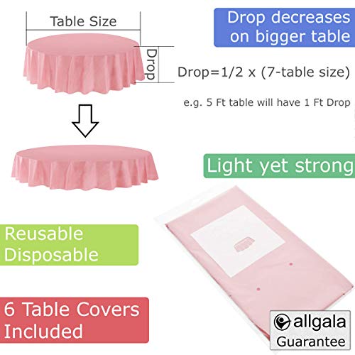 Allgala 6-Pack Premium Plastic Table Cover Medium Weight Disposable Tablecloth-6PK Round 84"-Pink-TC58609