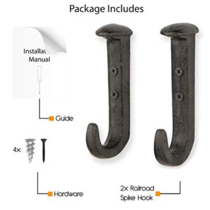 Rustic State Piston Wall Mount Cast Iron Hooks Coat Towel Bag Hat Hanger Multiuse Entryway Railroad Spike Rack Black Set of 2