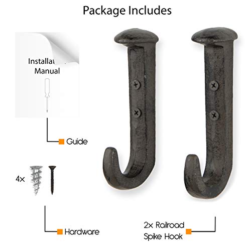 Rustic State Piston Wall Mount Cast Iron Hooks Coat Towel Bag Hat Hanger Multiuse Entryway Railroad Spike Rack Black Set of 2