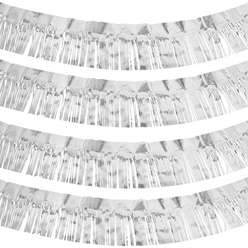 WILLBOND 4 Packs 10 Feet Fringe Garland Foil Fringe Garland Metallic Tinsel Foil Garland Wall Hanging Fringe Banner for Wedding Birthday Parties Holiday Decorations and More