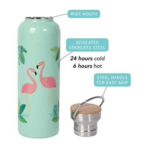 Now Designs Stainless Steel Water Bottle with Bamboo Lid, Mermaids - 18 oz Capacity