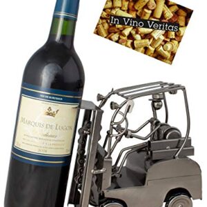 BRUBAKER Wine Bottle Holder 'Forklift' - Table Top Metal Sculpture - with Greeting Card