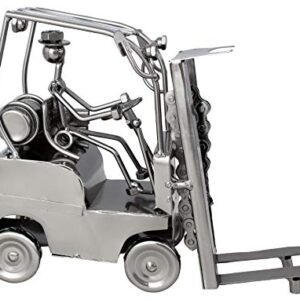 BRUBAKER Wine Bottle Holder 'Forklift' - Table Top Metal Sculpture - with Greeting Card