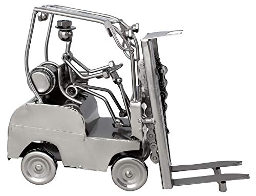 BRUBAKER Wine Bottle Holder 'Forklift' - Table Top Metal Sculpture - with Greeting Card