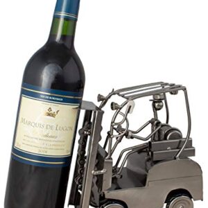 BRUBAKER Wine Bottle Holder 'Forklift' - Table Top Metal Sculpture - with Greeting Card