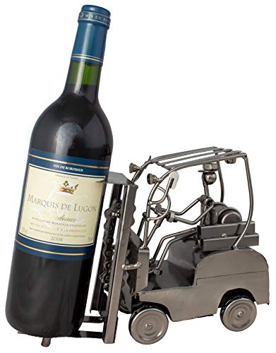 BRUBAKER Wine Bottle Holder 'Forklift' - Table Top Metal Sculpture - with Greeting Card