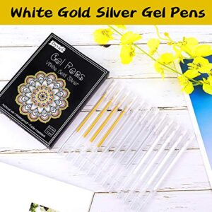 Dyvicl White Gold Silver Gel Pens, 0.5 mm Extra Fine Point Pens Gel Ink Pens for Black Paper Drawing, Sketching, Illustration, Adult Coloring, Journaling, Set of 12