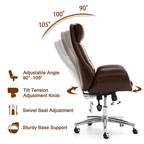 glitzhome PU Leather Adjustable High-Back Office Chair Home Executive Armrest Swivel Chair, Brown