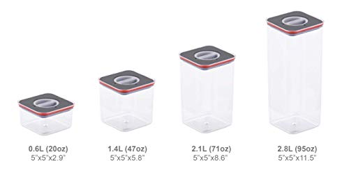 Neoflam Airtight Smart Seal Food Storage Container (Set of 3, Square) | Crystal Clear Body | Modular, Stackable, Nestable Design | Easy to Clean, BPA Free (0.6 L, 20.2 oz)