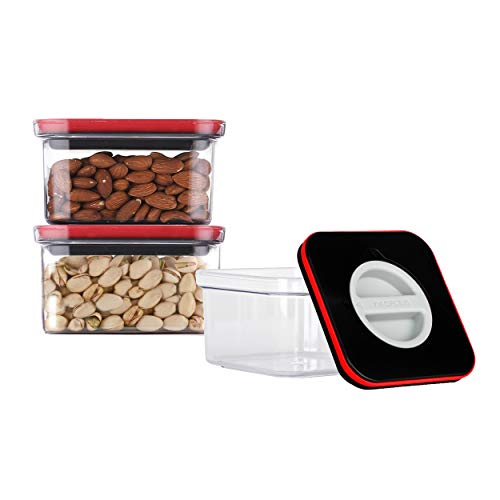 Neoflam Airtight Smart Seal Food Storage Container (Set of 3, Square) | Crystal Clear Body | Modular, Stackable, Nestable Design | Easy to Clean, BPA Free (0.6 L, 20.2 oz)