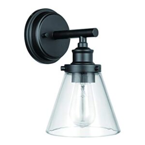 Globe Electric 44633 Parker 1-Light Outdoor Indoor Wall Sconce, Matte Black, Clear Glass Shade