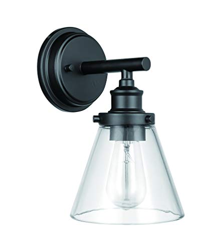 Globe Electric 44633 Parker 1-Light Outdoor Indoor Wall Sconce, Matte Black, Clear Glass Shade