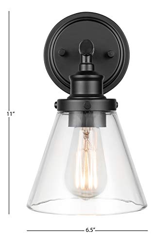 Globe Electric 44633 Parker 1-Light Outdoor Indoor Wall Sconce, Matte Black, Clear Glass Shade