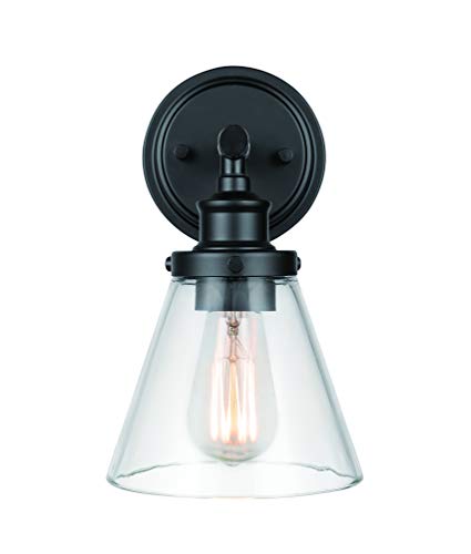 Globe Electric 44633 Parker 1-Light Outdoor Indoor Wall Sconce, Matte Black, Clear Glass Shade