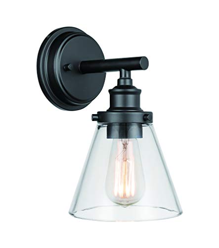 Globe Electric 44633 Parker 1-Light Outdoor Indoor Wall Sconce, Matte Black, Clear Glass Shade