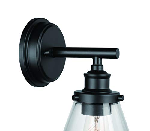 Globe Electric 44633 Parker 1-Light Outdoor Indoor Wall Sconce, Matte Black, Clear Glass Shade