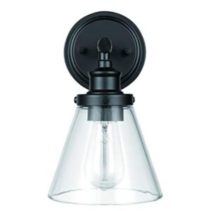 Globe Electric 44633 Parker 1-Light Outdoor Indoor Wall Sconce, Matte Black, Clear Glass Shade