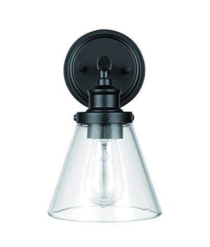 Globe Electric 44633 Parker 1-Light Outdoor Indoor Wall Sconce, Matte Black, Clear Glass Shade