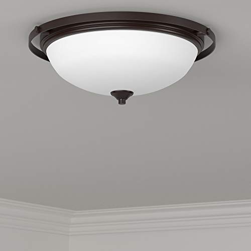 Globe Electric 61008 2-Light Flush Mount, Dark Bronze, Frosted White Glass Shade