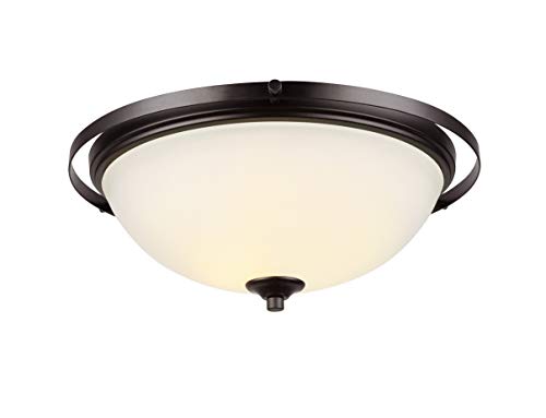 Globe Electric 61008 2-Light Flush Mount, Dark Bronze, Frosted White Glass Shade