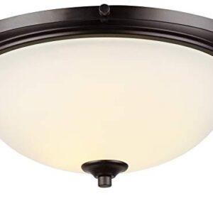 Globe Electric 61008 2-Light Flush Mount, Dark Bronze, Frosted White Glass Shade