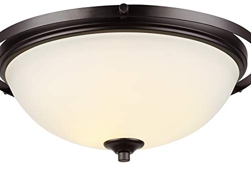 Globe Electric 61008 2-Light Flush Mount, Dark Bronze, Frosted White Glass Shade