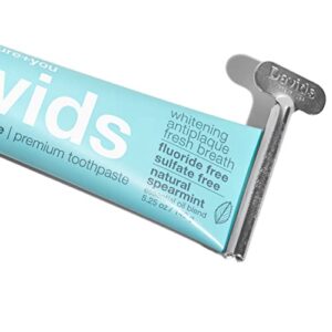 Davids Natural Toothpaste For Teeth Whitening, Spearmint, Antiplaque, Flouride Free, SLS Free, EWG Verified, Toothpaste Squeezer Included, Recycable Metal Tube, 5.25oz