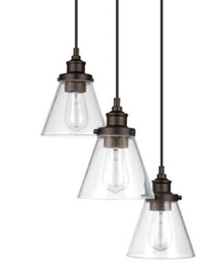 globe electric 61038 jackson 3-light pendant, dark bronze, clear glass shade, bulbs included