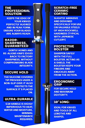 Dalstrong Honing Rod - 10" - G10 Handle - Stainless Steel Core - Scratch-Free Ceramic Coating