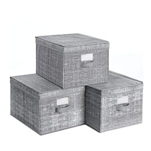 songmics set of 3 fabric storage bins with lids, foldable storage boxes with lids, fabric cubes with label holders, storage bins organizer, 11.8 x 15.7 x 9.8 inches, heather gray urylb40lg