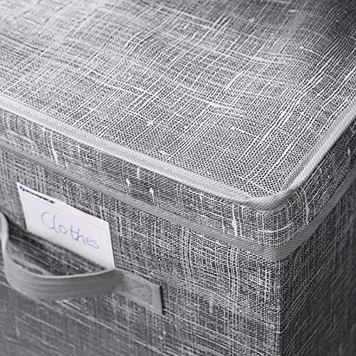 SONGMICS Set of 3 Fabric Storage Bins with Lids, Foldable Storage Boxes with Lids, Fabric Cubes with Label Holders, Storage Bins Organizer, 11.8 x 15.7 x 9.8 Inches, Heather Gray URYLB40LG