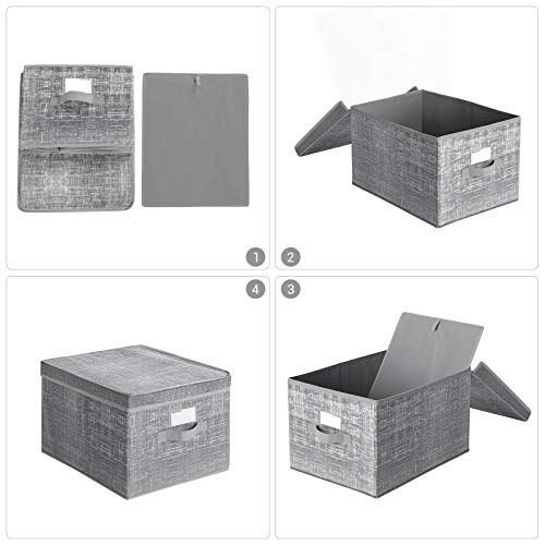 SONGMICS Set of 3 Fabric Storage Bins with Lids, Foldable Storage Boxes with Lids, Fabric Cubes with Label Holders, Storage Bins Organizer, 11.8 x 15.7 x 9.8 Inches, Heather Gray URYLB40LG