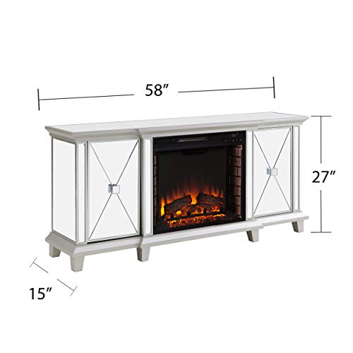 SEI Furniture Toppington Mirrored Media Console Electric Fireplace, Silver