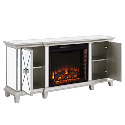 SEI Furniture Toppington Mirrored Media Console Electric Fireplace, Silver