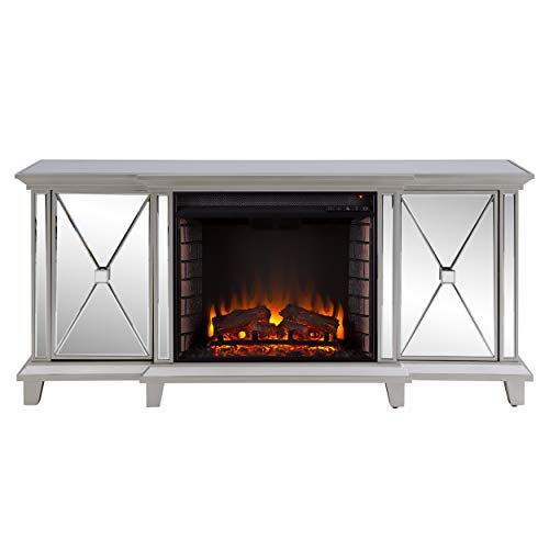 SEI Furniture Toppington Mirrored Media Console Electric Fireplace, Silver