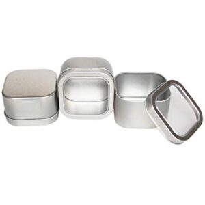 LJY Empty 4-Ounce Square Silver Metal Tins with Clear Window for Candle Making, Candies, Gifts & Treasures (9 Pack)