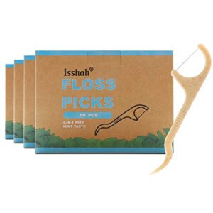 natural dental floss picks - 200 count - bpa free, vegan, sustainable, eco friendly, natural dental flossers by isshah (mint)