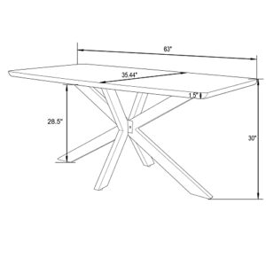 LeisureMod Ravenna 63" Rectangular Wood Dining Table with Geometric Base (Grey)