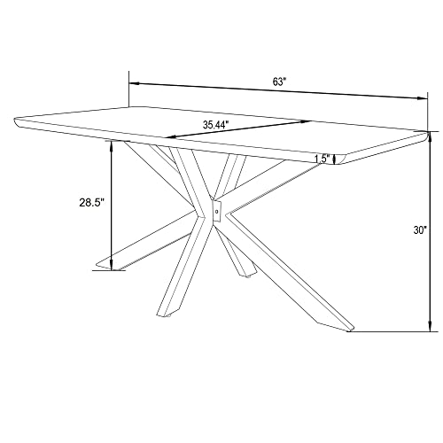 LeisureMod Ravenna 63" Rectangular Wood Dining Table with Geometric Base (Grey)