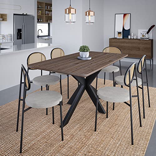 LeisureMod Ravenna 63" Rectangular Wood Dining Table with Geometric Base (Grey)