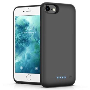 ekrist battery case for iphone 6/6s/7/8, [upgraded 6000mah] portable ultra-slim protective charging case, extended rechargeable smart battery pack, backup charger case power bank cover (black)