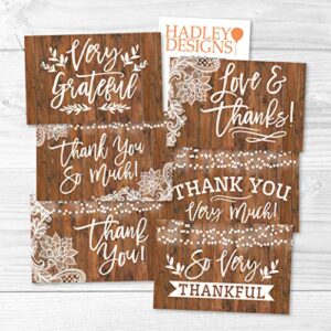 24 Rustic Wood Thank You Cards With Envelopes, Great Note For Adult Funeral Sympathy or Gift Gratitude Supplies For Grad, Birthday, Baby or Country Western Bridal Wedding Shower For Boy or Girl Kid