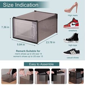 WAYTRIM Stackable Sneaker Storage Shoe Box, 8 Pack Foldable Shoe Box Clear Plastic Storage shoe drawers Shoe Container Drop Front Sneaker Organizer for Women Size 11 Sneaker Rack for Men,Black